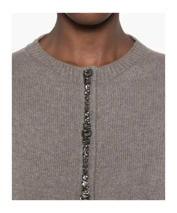 Fabiana Filippi Crew Neck Long Sleeve Embellished Knit Top - Gray