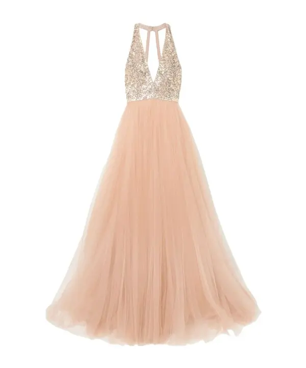 Jenny Packham Embellished Tulle Gown - Nude