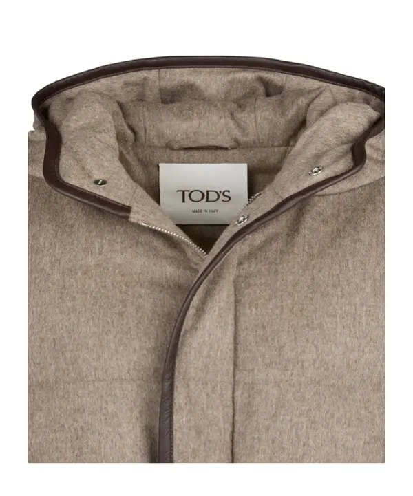 TOD'S Padded Hooded Coat With Leather Trim