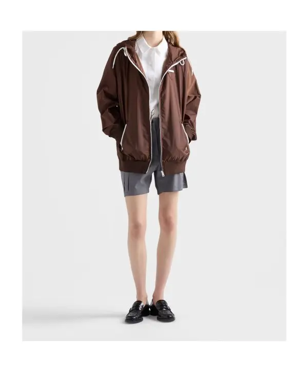 Prada Re-nylon Hooded Raincoat With Zip Closure