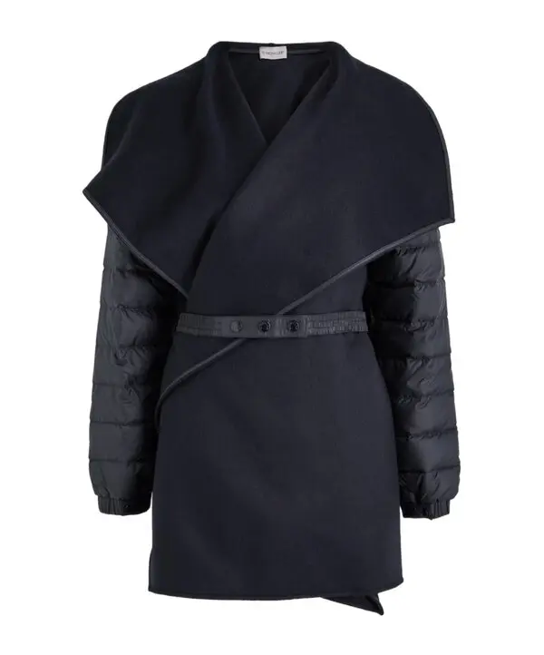 Moncler Quilted Wool Cape Coat With Shawl Collar - Black