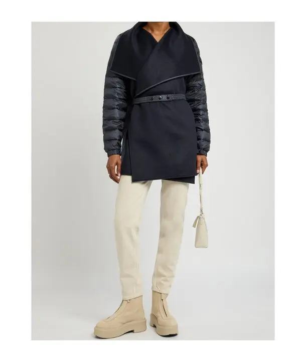Moncler Quilted Wool Cape Coat With Shawl Collar - Black
