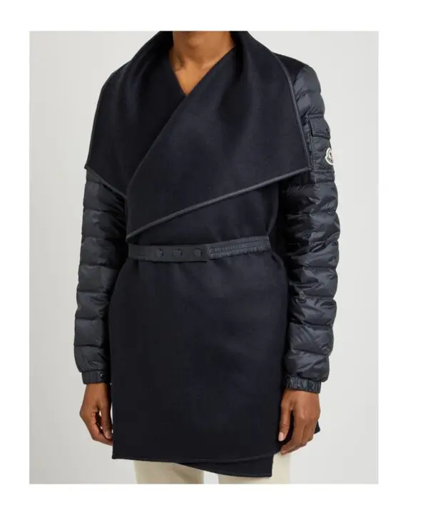 Moncler Quilted Wool Cape Coat With Shawl Collar - Black
