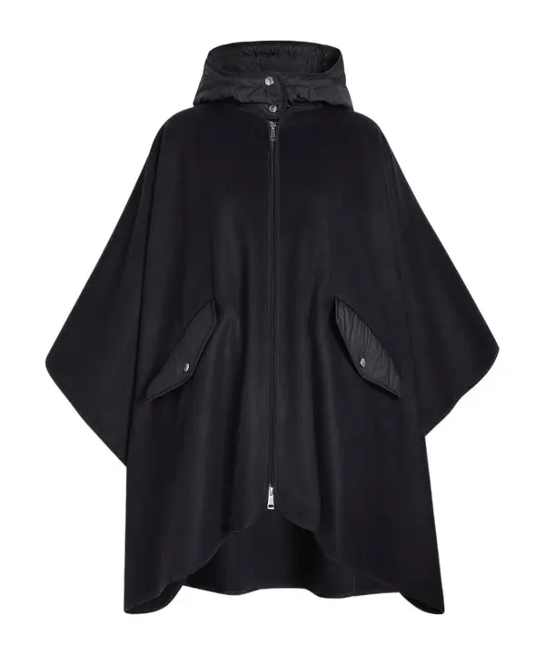 Moncler Hooded Shell And Wool-blend Cape Coat