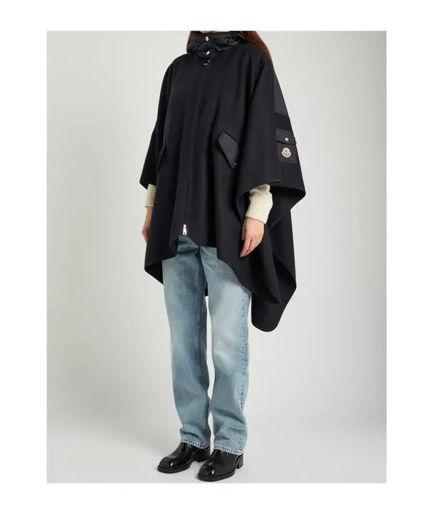 Moncler Hooded Shell And Wool-blend Cape Coat