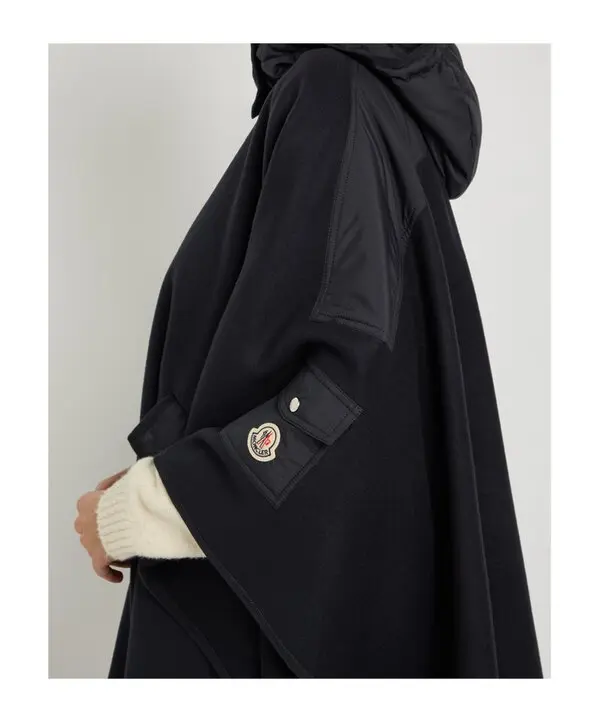 Moncler Hooded Shell And Wool-blend Cape Coat