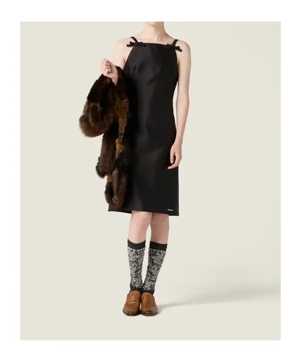 Miu Miu Silk And Wool Mini Dress With Bow Detail
