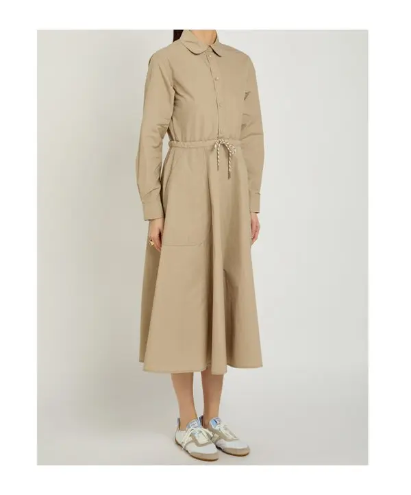 Moncler Drawstring Poplin Midi Shirt Dress