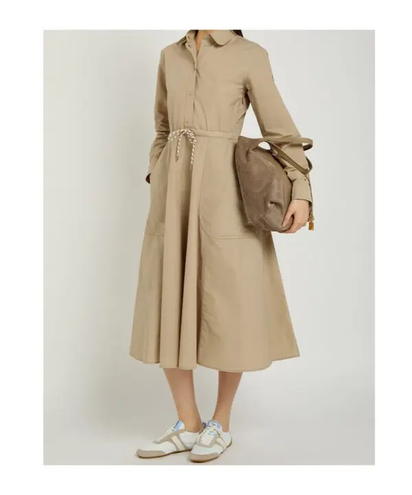 Moncler Drawstring Poplin Midi Shirt Dress