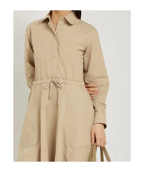 Moncler Drawstring Poplin Midi Shirt Dress