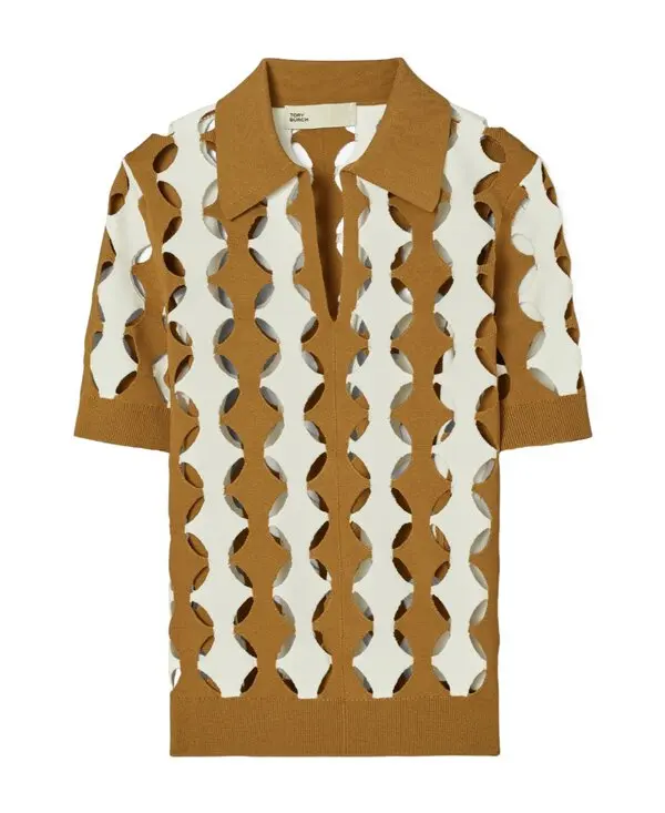 Tory Burch Cut-out Polo Sweater - Brown