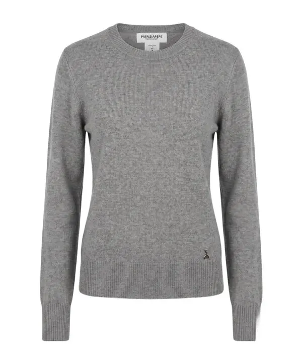 Patrizia Pepe Crew Neck Long Sleeve Knit Top - Gray
