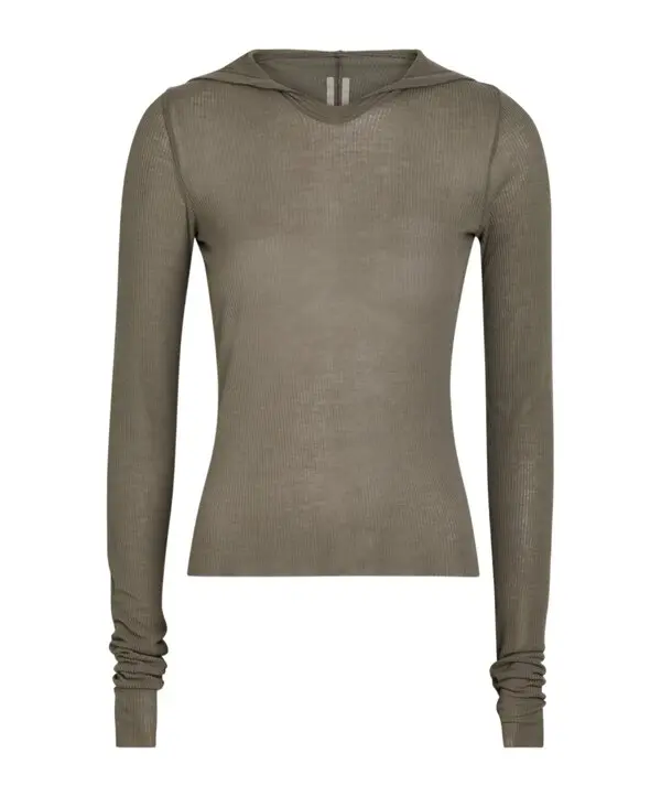 Rick Owens Hooded Ribbed Fine-knit Top