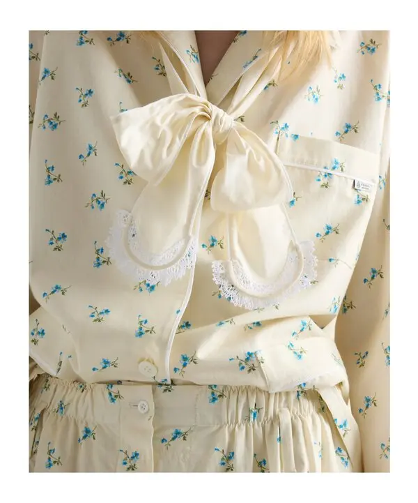 Prada Bouquet Print Old Canvas Shirt With Scarf Detail