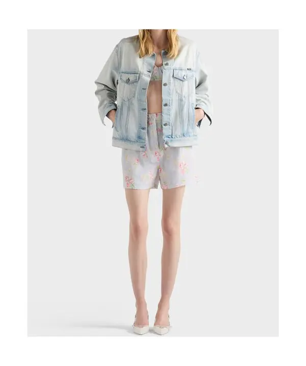 Prada Denim Blouson Jacket With Leather Collar