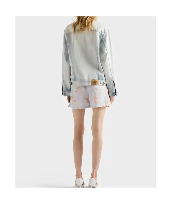 Prada Denim Blouson Jacket With Leather Collar