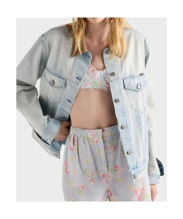 Prada Denim Blouson Jacket With Leather Collar