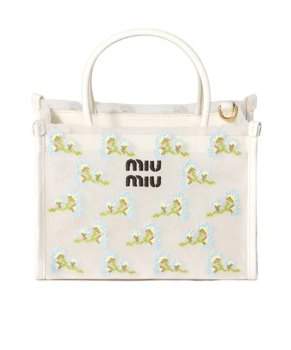 Miu Miu Embroidered Mesh Top-handle Bag - White