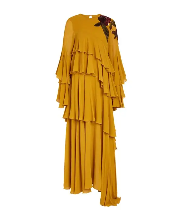 La DoubleJ Naiad Ruffled Embellished Silk-georgette Maxi Dress - Orange
