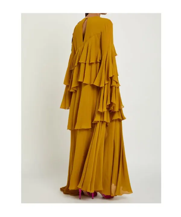 La DoubleJ Naiad Ruffled Embellished Silk-georgette Maxi Dress