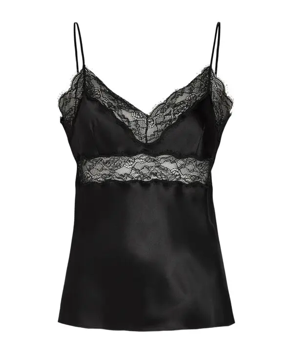 NILI LOTAN Felicie Lace-trim Silk Cami Top - Black