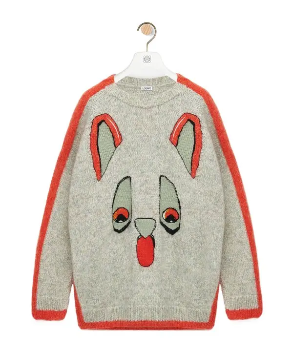 Loewe Wool Sweater With Futurist Cat Intarsia - White/orange/blue