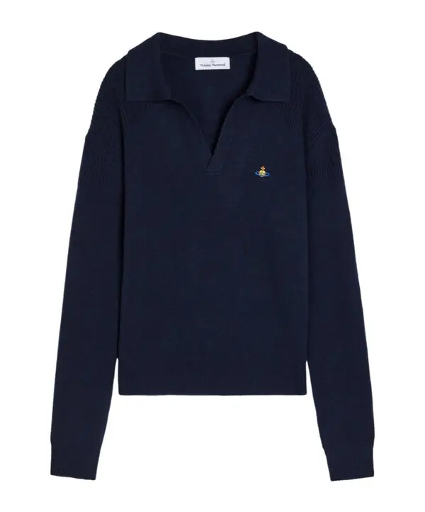VIVIENNE WESTWOOD Logo-embroidered Wool And Cashmere-blend Polo Jumper - Black