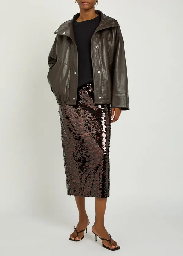 Staud Ciara Sequin-embellished Mesh Midi Skirt - Black