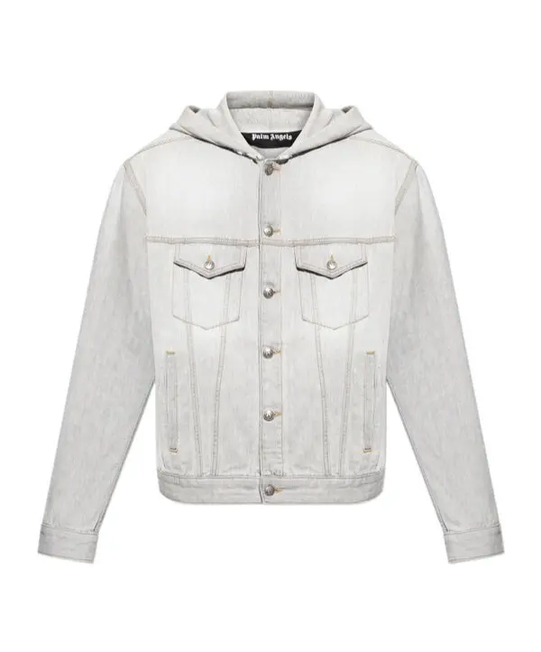 Palm Angels Logo Printed Hooded Denim Jacket