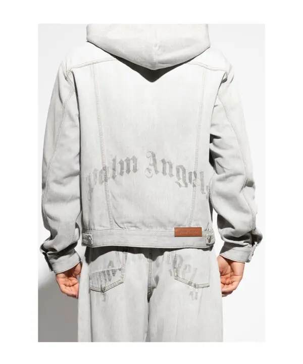 Palm Angels Logo Printed Hooded Denim Jacket