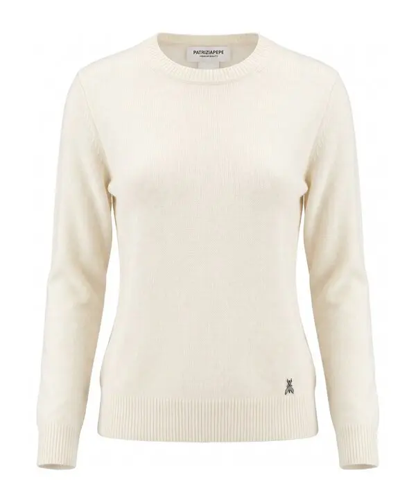 Patrizia Pepe Cashmere Sweater With Logo Plaque - White
