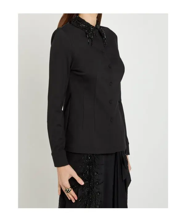La DoubleJ Bead Embellished Collar Jersey Shirt