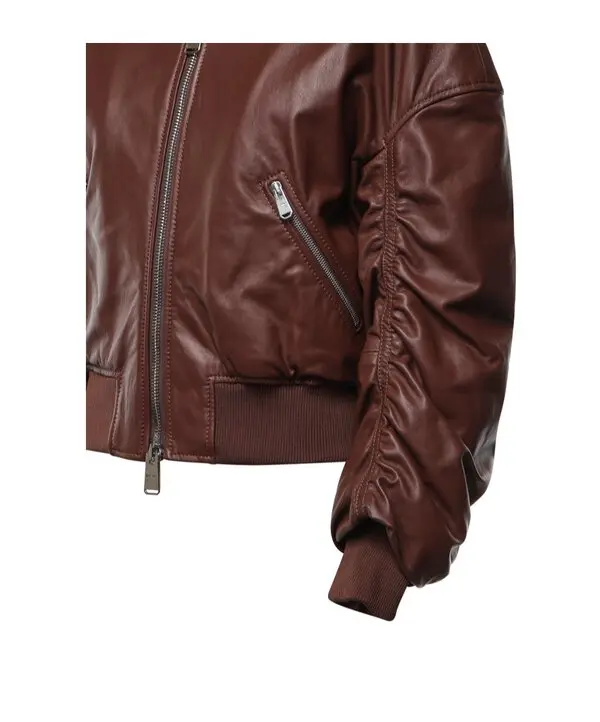 DONDUP Ruched Leather Bomber Jacket - Red