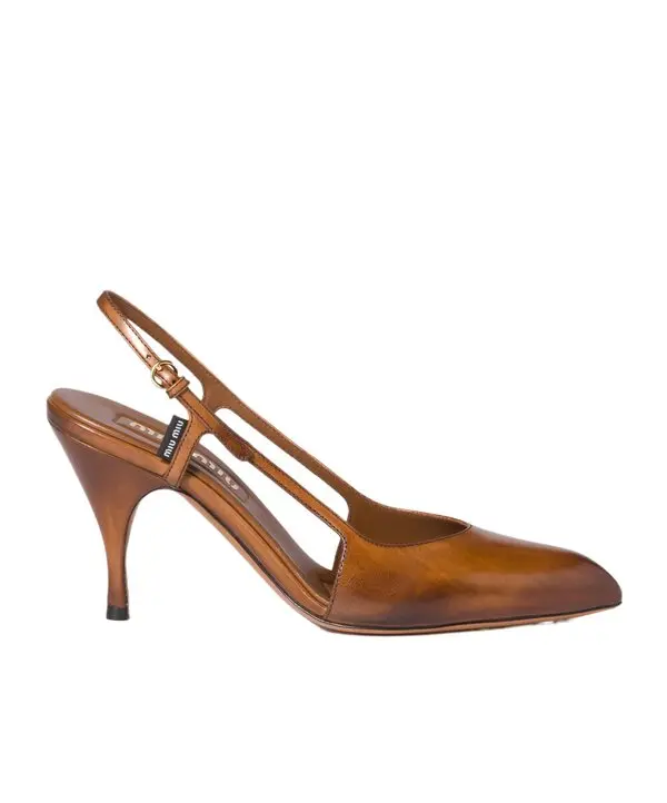Miu Miu Pointed-toe Slingback Pumps - Cognac