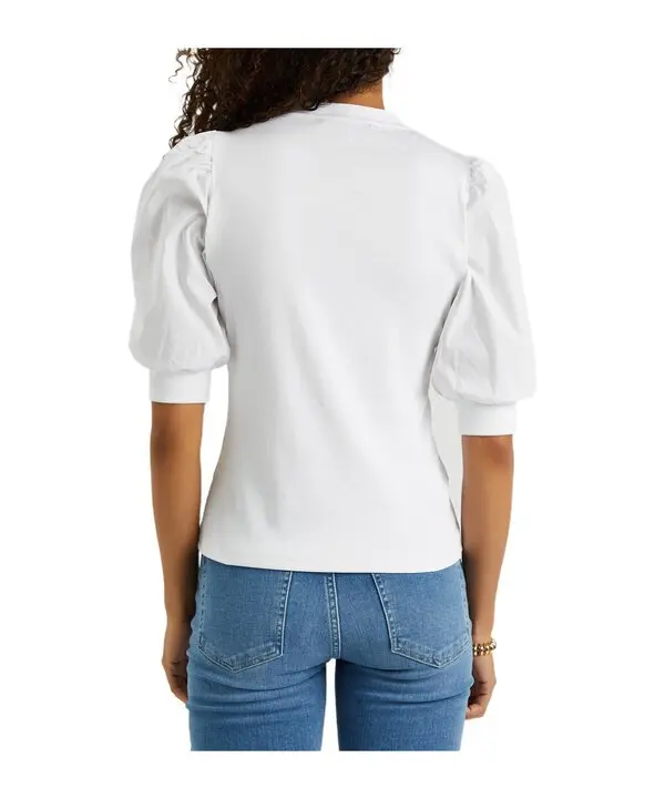 Veronica Beard Coralee Ribbed Stretch-cotton Top With Balloon Sleeves - White