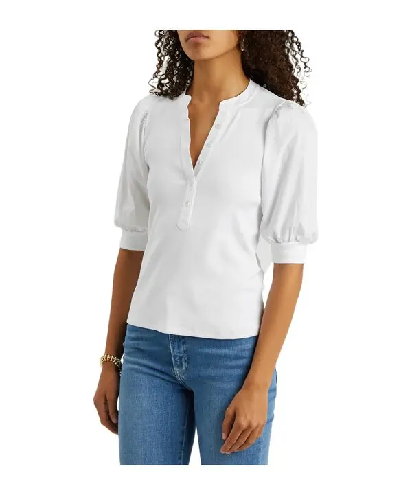 Veronica Beard Coralee Ribbed Stretch-cotton Top With Balloon Sleeves - White