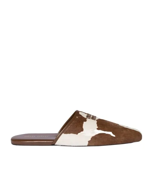 Miu Miu Printed Leather Slippers - White/ochre