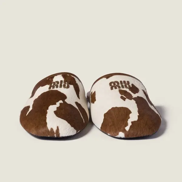 Miu Miu Printed Leather Slippers - White/ochre