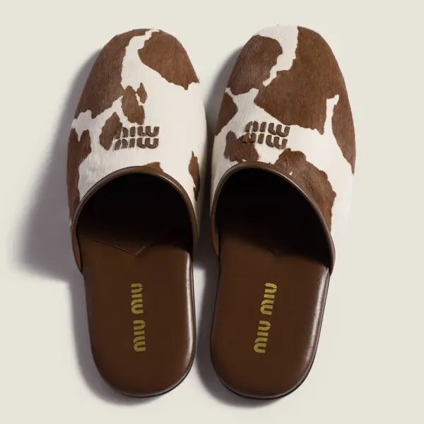 Miu Miu Printed Leather Slippers - White/ochre