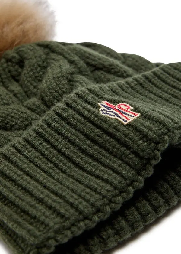 Moncler Pompom Cable-knit Wool-blend Beanie