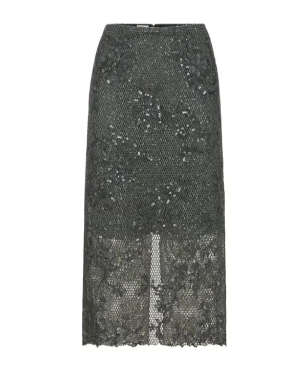 Brunello Cucinelli Lace And Sequin Pencil Skirt - Dark Grey