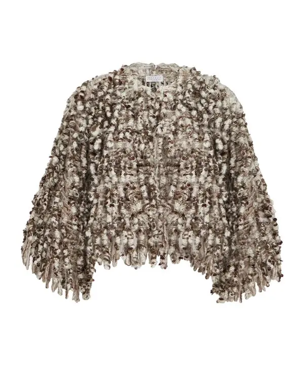 Brunello Cucinelli Mohair And Wool Dazzling Twist-embroidery Cardigan - Brown