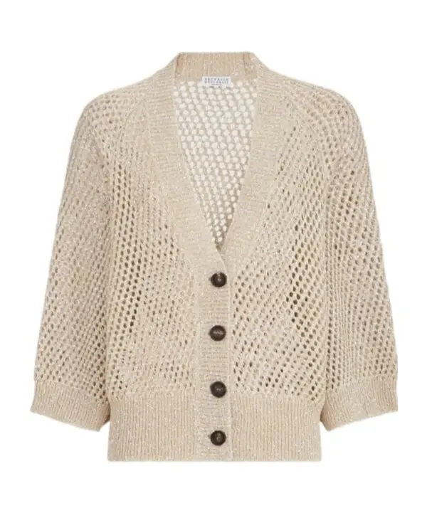 Brunello Cucinelli Hemp Mesh Knit Cardigan - Sand