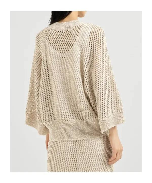 Brunello Cucinelli Hemp Mesh Knit Cardigan - Sand