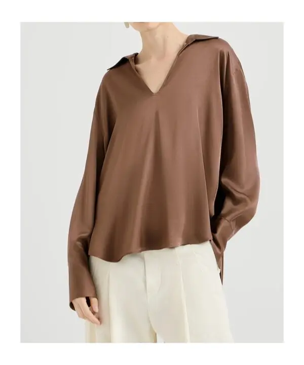 Brunello Cucinelli Silk Satin V-neck Blouse