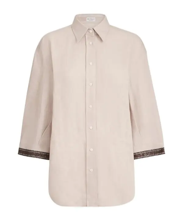 Brunello Cucinelli Linen Shirt With Embellished Cuffs - Yuta