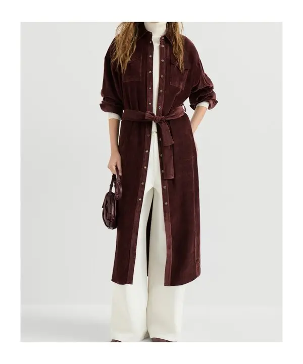 Brunello Cucinelli Fluid Corduroy Belted Shirt Dress
