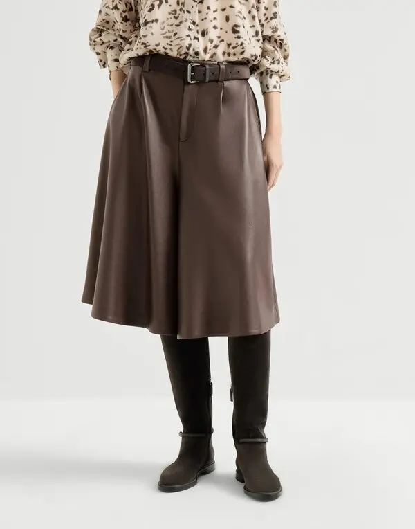Brunello Cucinelli Nappa Leather Wide Bermuda Shorts With Monili Embellishment