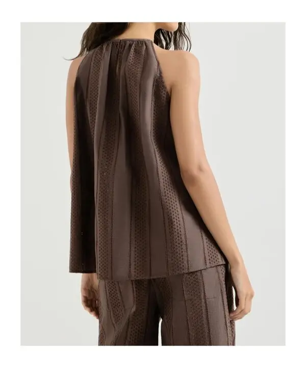 Brunello Cucinelli Techno Cotton Poplin Broderie Anglaise Top With Monili