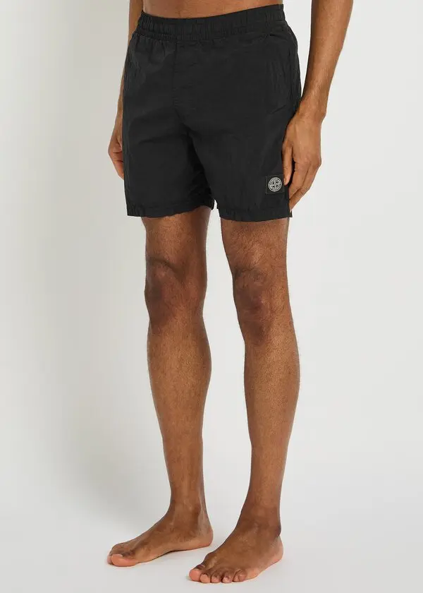 Stone Island Logo Crinkled Nylon Swim Shorts